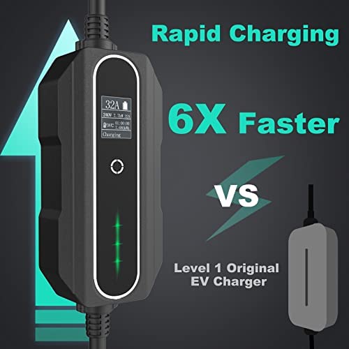 MAX GREEN Speeder Level 2 EV Charger, Adjustable Current (10A/16A/20A/24A/32A) Portable EVSE, 240V 25ft NEMA 14-50 Electric Vehicle Charging Station
