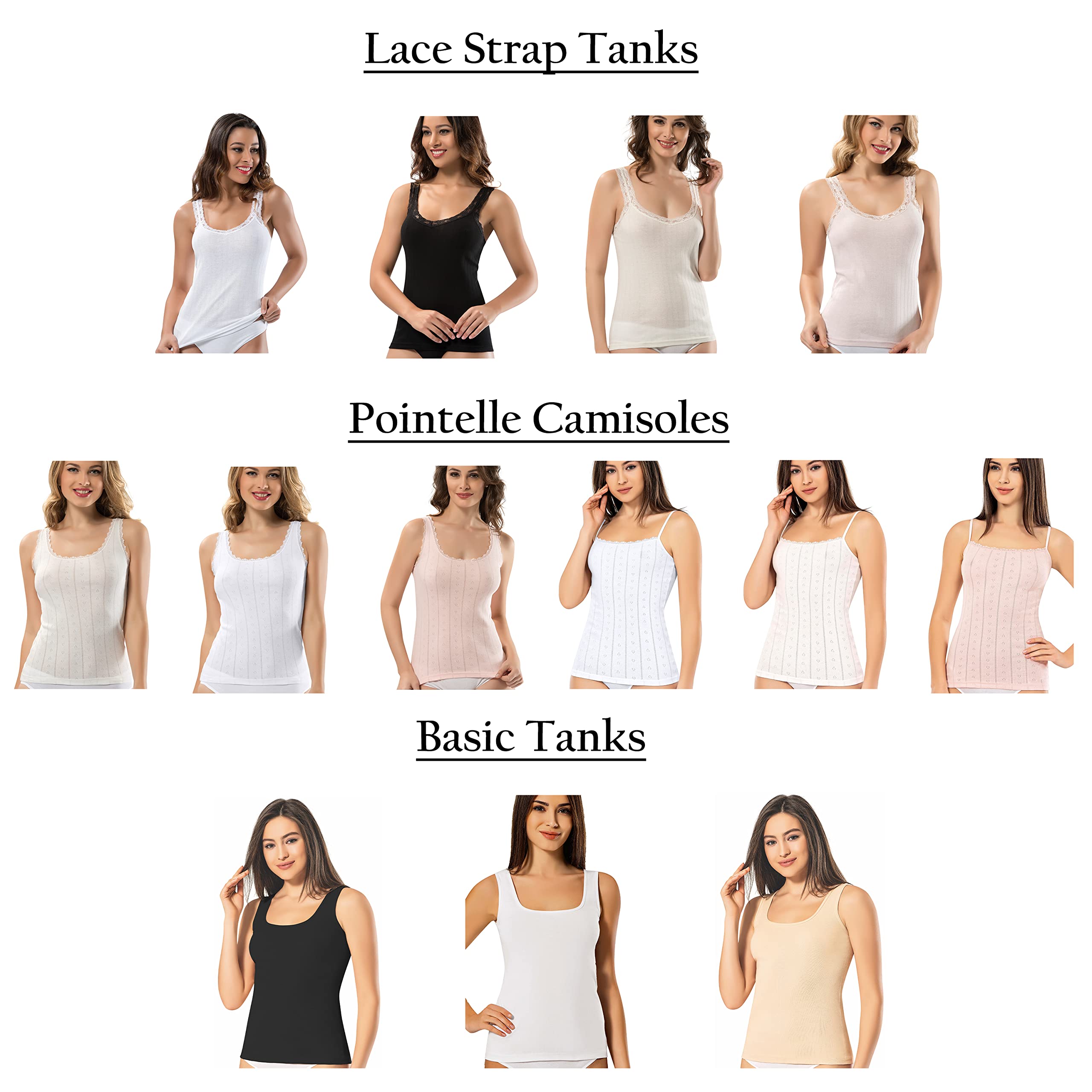 VAVONNE Camisole for Women, All Cotton, Airy Soft Comfy Tank Tops Cami Undershirt (Wide Strap/White, Medium)
