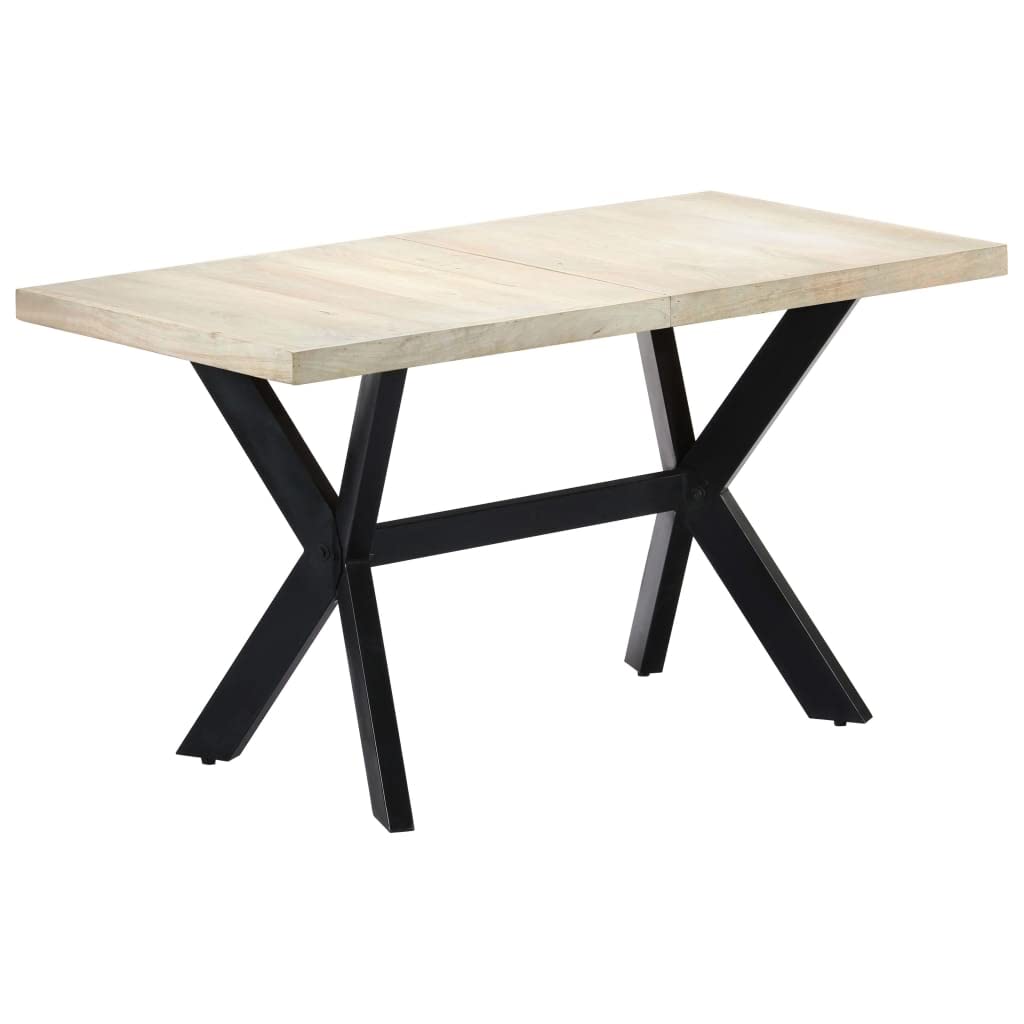 Dining Table,Retro Coffe Table,Conference Table,Industry Offic Table,Easy to Assemble,With a Steel Cross Frame,Fits Dinner Party, Study, Office Work, 55.1"x27.6"x29.5" Solid Bleached Mango Wood