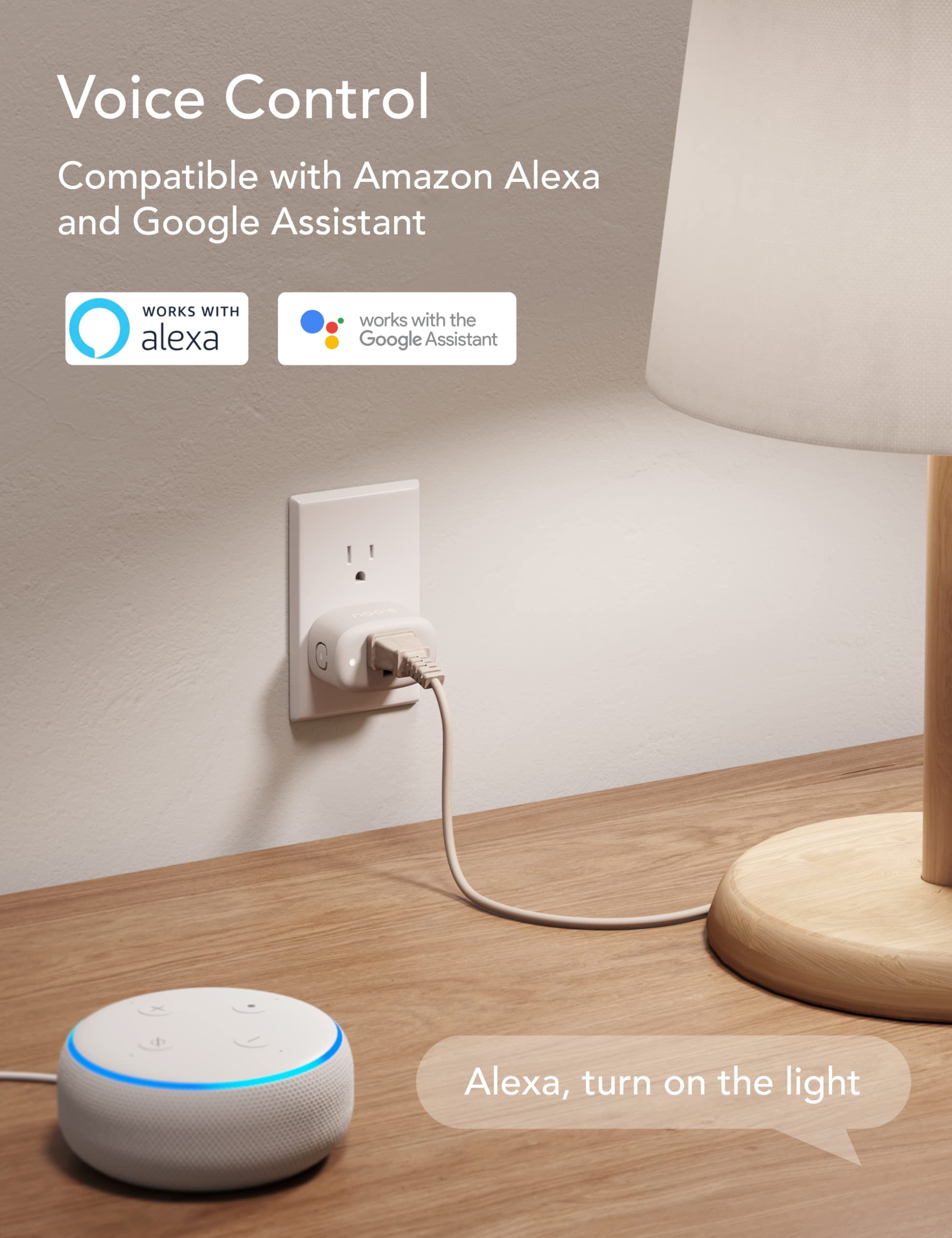 Nooie Smart Plug Mini Bluetooth, Alexa & Google Home Compatible, Voice Control, WiFi Enchufe Inteligente, 4-Pack (2.4Ghz Only)