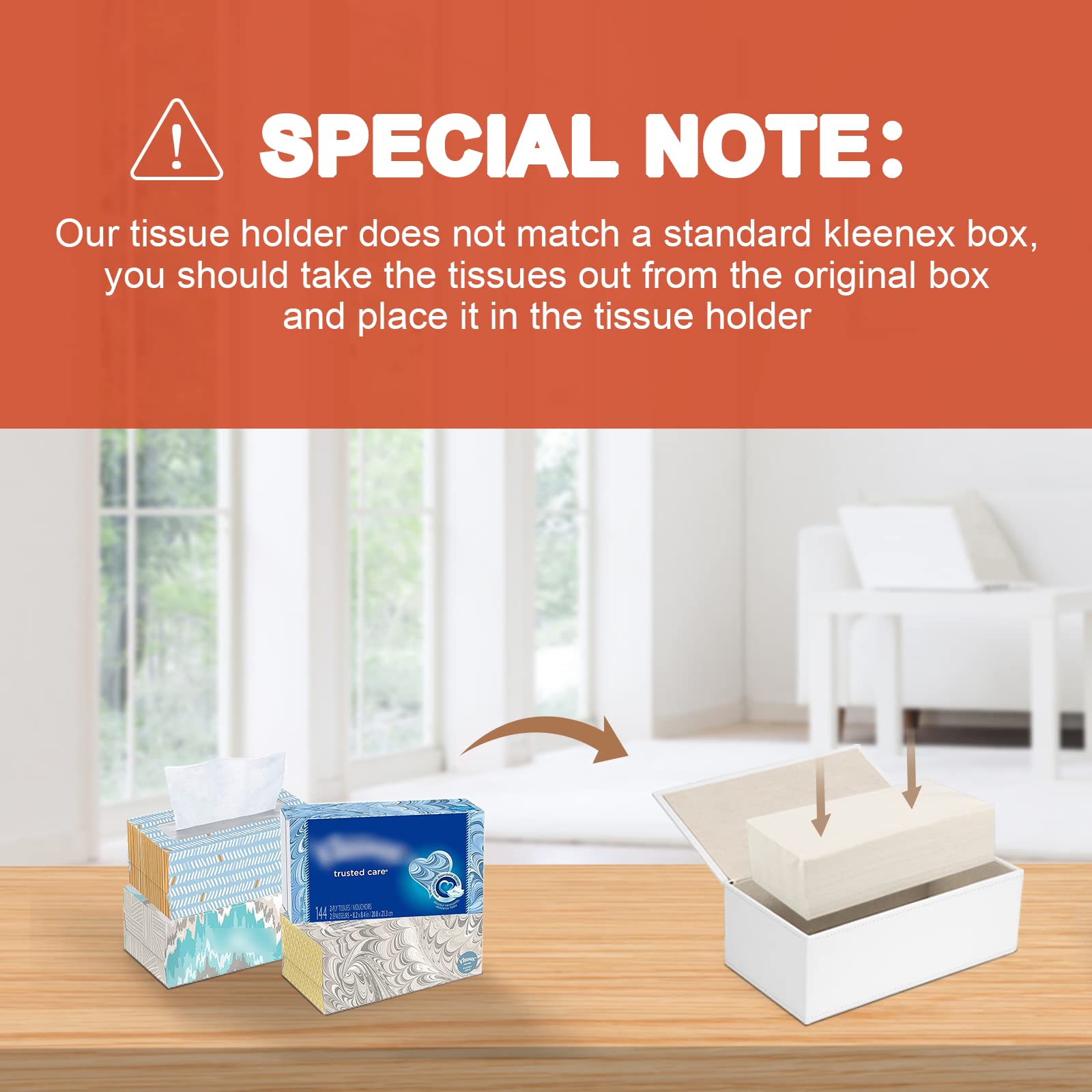 Tissue Box Cover, PU Leather Tissue Box Holder Rectangular Tissue Holders for Home/Office/Car Decoration 9.92"X5.51"X3.62" - White