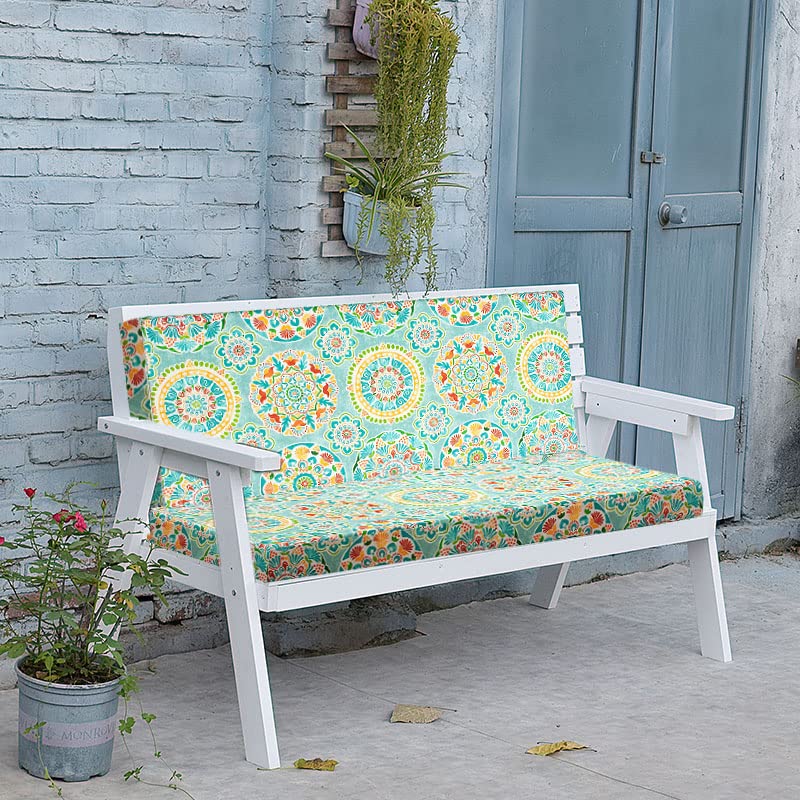 FUNHOME Outdoor Cushion Covers,48" x 18" x 3", No Insert! Patio Cushion Covers Replacement for Outdoor Furniture,Water Resistant Patio Bench Loveseat Cushion Covers 1 Pack, Cyan Circle (Covers ONLY)