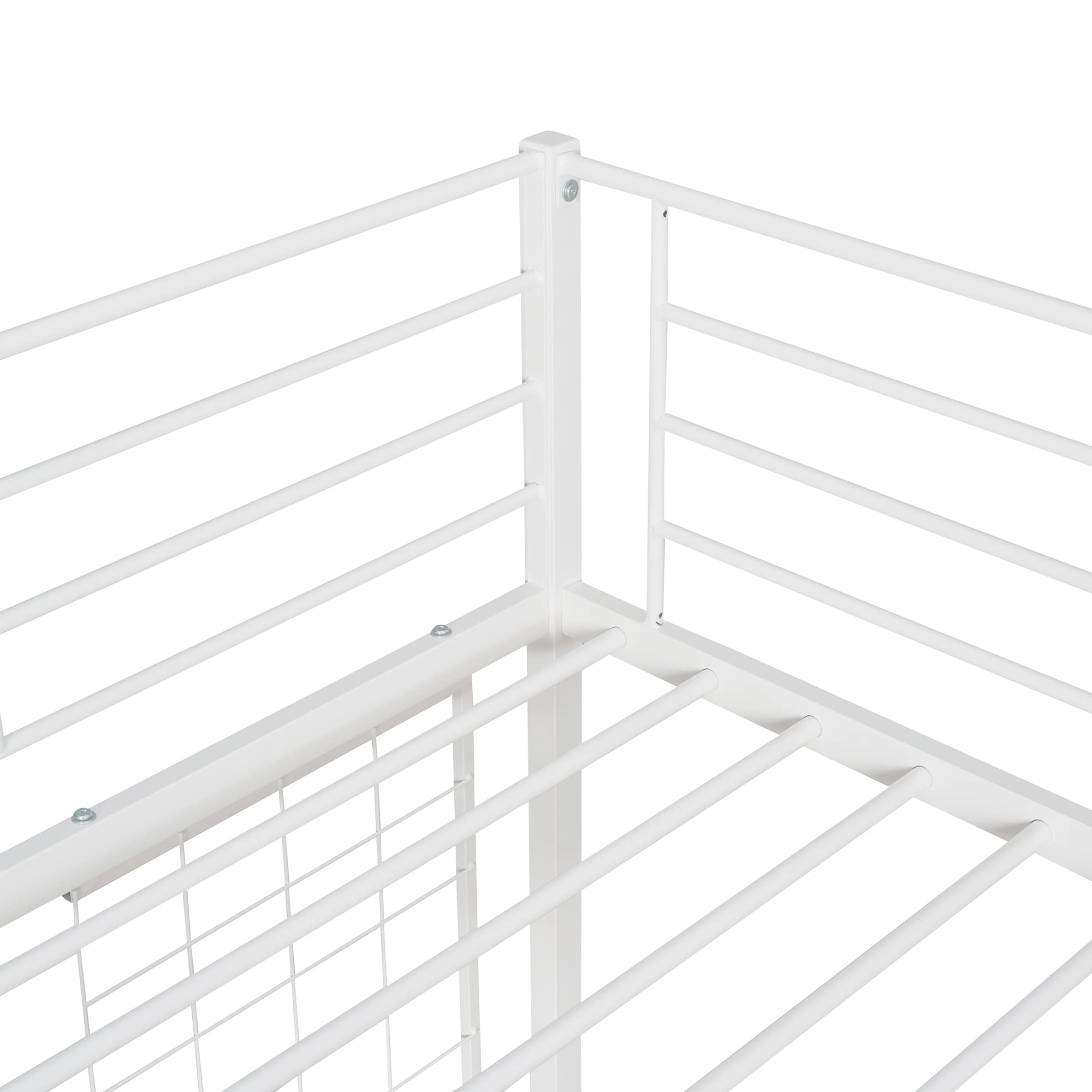 GINGVAT Twin Metal Bunk L-Shaped Desk Ladder and Safety Guardrails,Loft-Bed for Bedroom Kids Teens Adults, No Box Spring Required, White