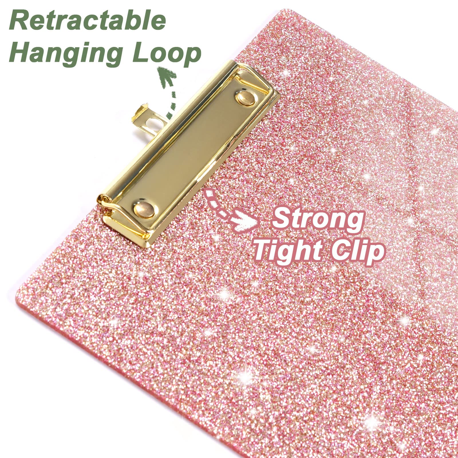 Rimilak Acrylic Glitter Clipboards, Sparkly Board with Low Profile Gold Clip, Designed for Classroom School and Office Use, A4 Letter Size 9 x 12.5 in, Rose Gold
