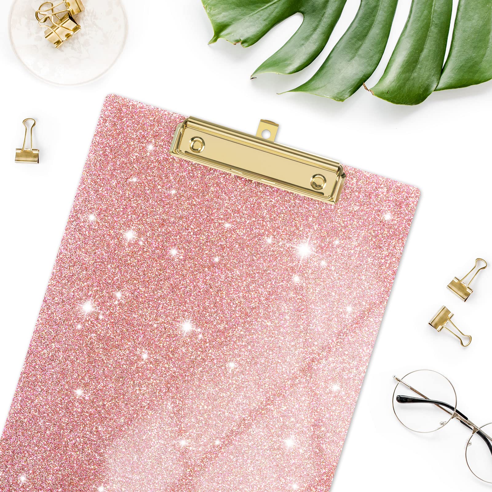 Rimilak Acrylic Glitter Clipboards, Sparkly Board with Low Profile Gold Clip, Designed for Classroom School and Office Use, A4 Letter Size 9 x 12.5 in, Rose Gold