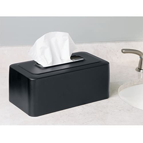 mDesign Metal Modern Tissue Box Cover Decorative Rectangular Facial Tissues Holder for Bathroom, Vanity, Countertop, Bedroom, Night Stand; Holds Tissue Boxes up to 4" Tall - Vivi Collection - Black