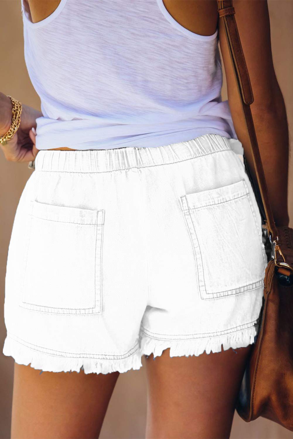 YOCUR Womens Denim Shorts Flowy Fashion Board Shorts Elastic Waist Tassel Drawstring Shorts Juniors Lounge Jean Shorts White XL