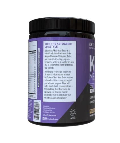 Keto Science Ketogenic Meal Shake Vanilla Dietary Supplement, Rich in MCTs and Protein, Packed with Collagen, Vitamins and Minerals, Keto and Paleo Friendly, Weight Loss, (14 servings), 20.49 Oz