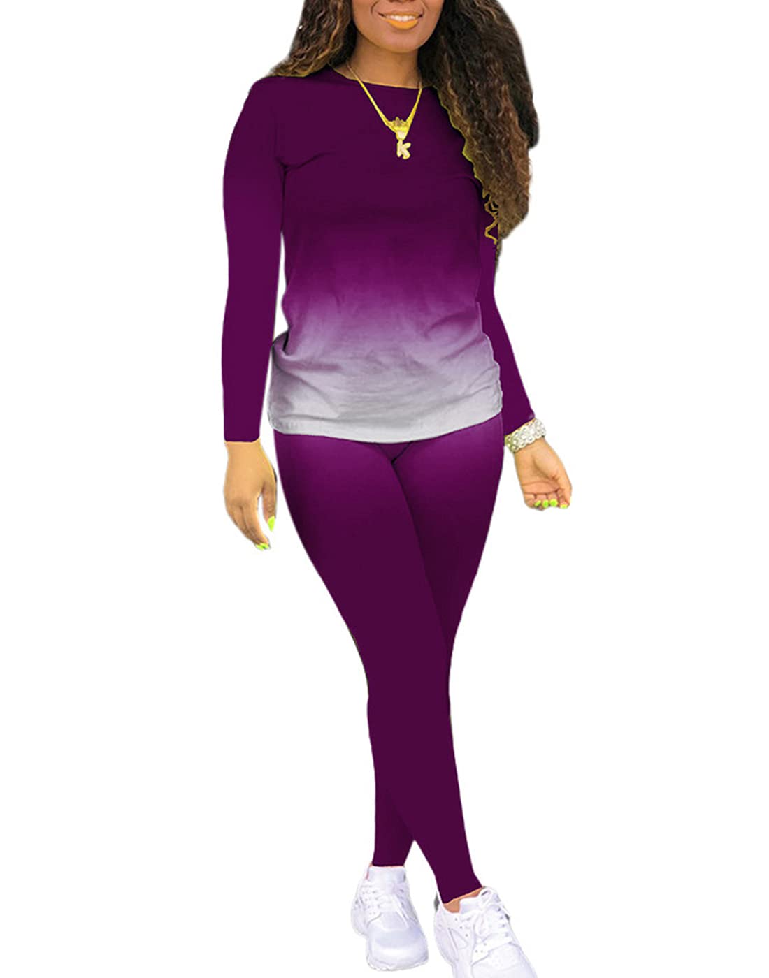 JSVZREU Two Piece Outfits for Women Loungewear Set 2 Piece Outfits Sweatsuit Jogger Sets Jogging Track Suits Lounge Matching Set Long Sleeve(Purple,L)