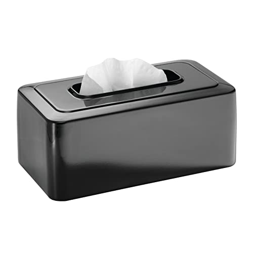 mDesign Metal Modern Tissue Box Cover Decorative Rectangular Facial Tissues Holder for Bathroom, Vanity, Countertop, Bedroom, Night Stand; Holds Tissue Boxes up to 4" Tall - Vivi Collection - Black