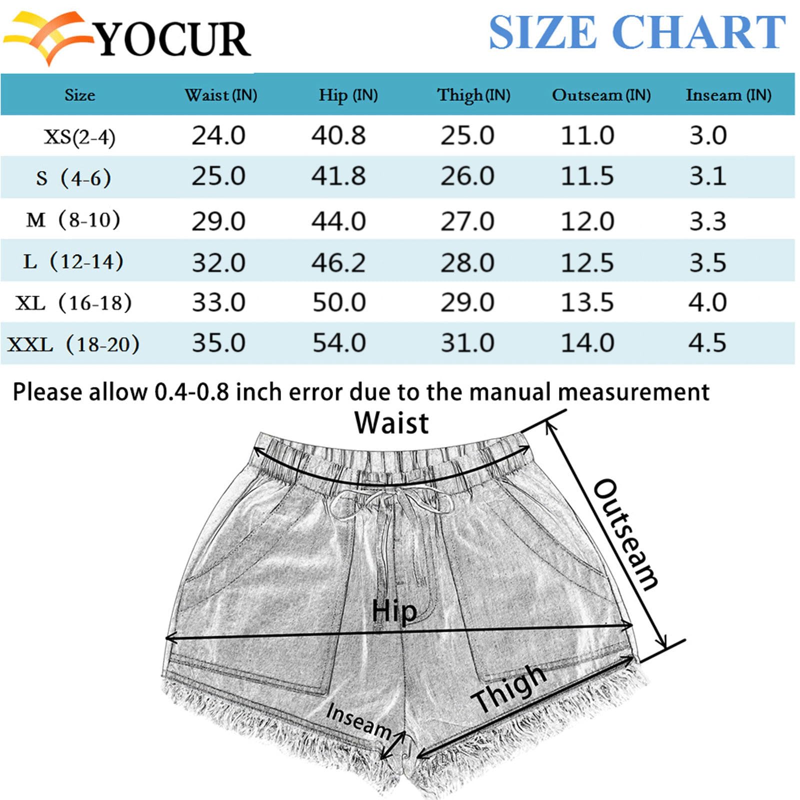 YOCUR Womens Denim Shorts Flowy Fashion Board Shorts Elastic Waist Tassel Drawstring Shorts Juniors Lounge Jean Shorts White XL