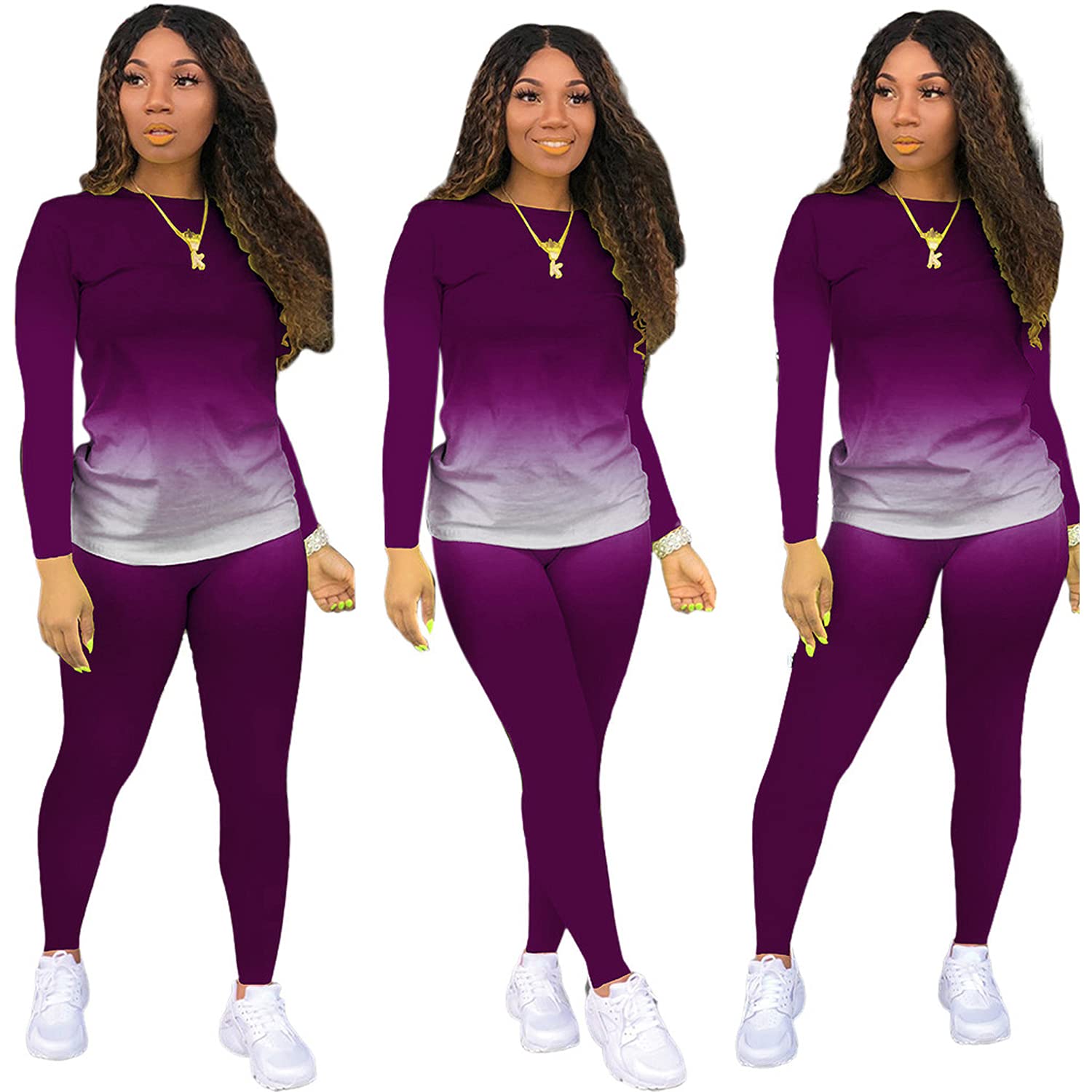 JSVZREU Two Piece Outfits for Women Loungewear Set 2 Piece Outfits Sweatsuit Jogger Sets Jogging Track Suits Lounge Matching Set Long Sleeve(Purple,L)