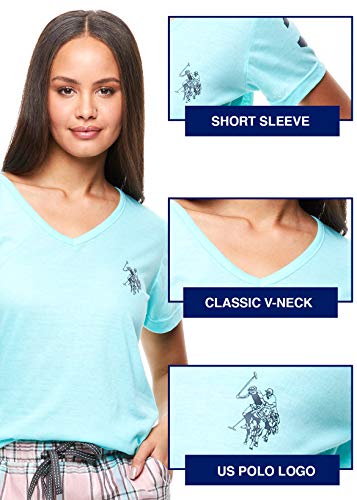 U.S. Polo Assn. Summer Pajamas for Women 2 Piece with T-Shirt and Shorts - Summer PJs for Women Set (Mint W/Pockets, Large)