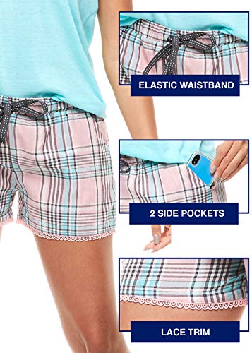 U.S. Polo Assn. Summer Pajamas for Women 2 Piece with T-Shirt and Shorts - Summer PJs for Women Set (Mint W/Pockets, Large)