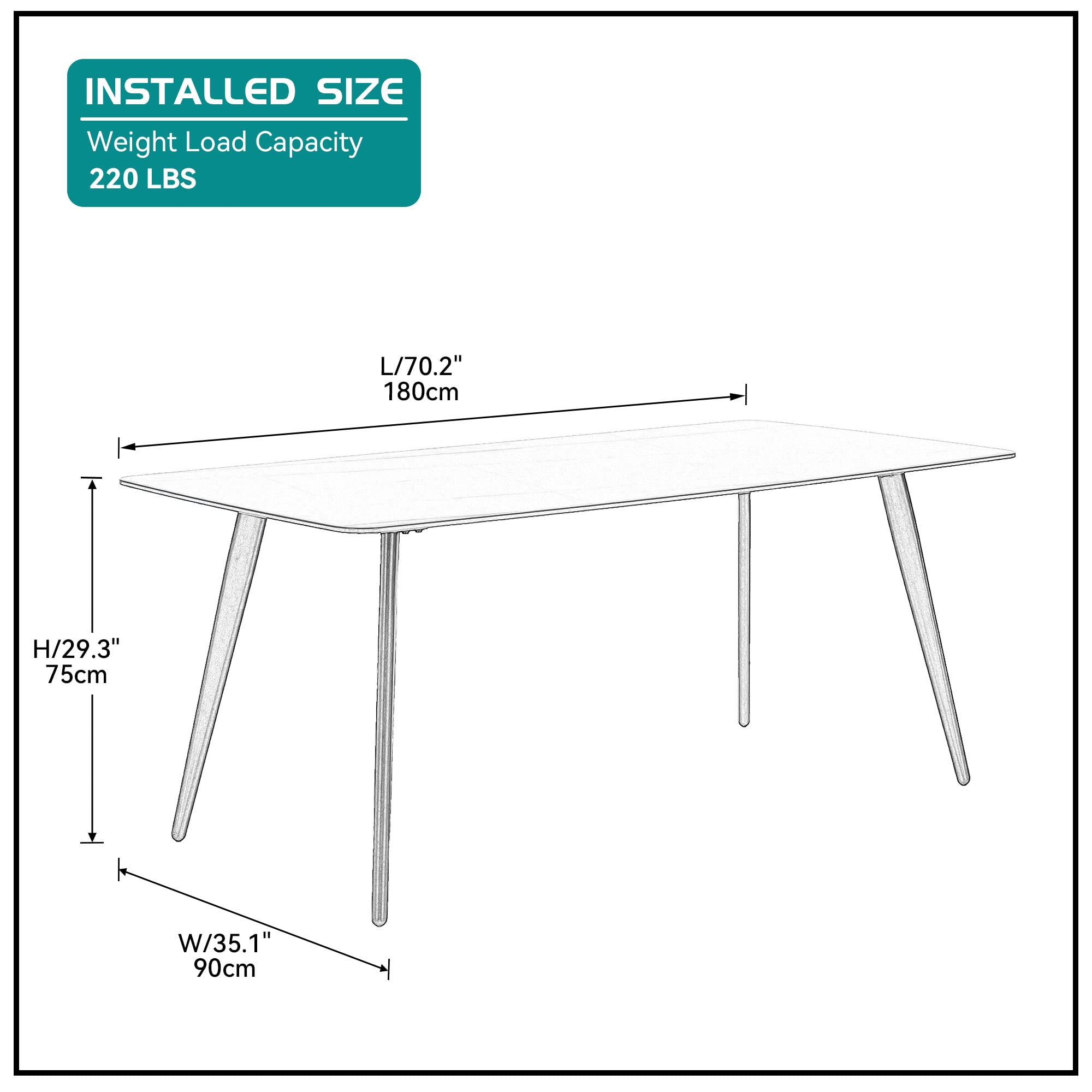 kevinplus 70'' White Dining Table Slate Kitchen Dining Table with Sintered Stone Top, Modern Mid-Century Rectangular Conference Table for Office, Living Room Dinner Table, Metal Legs, White & Gold