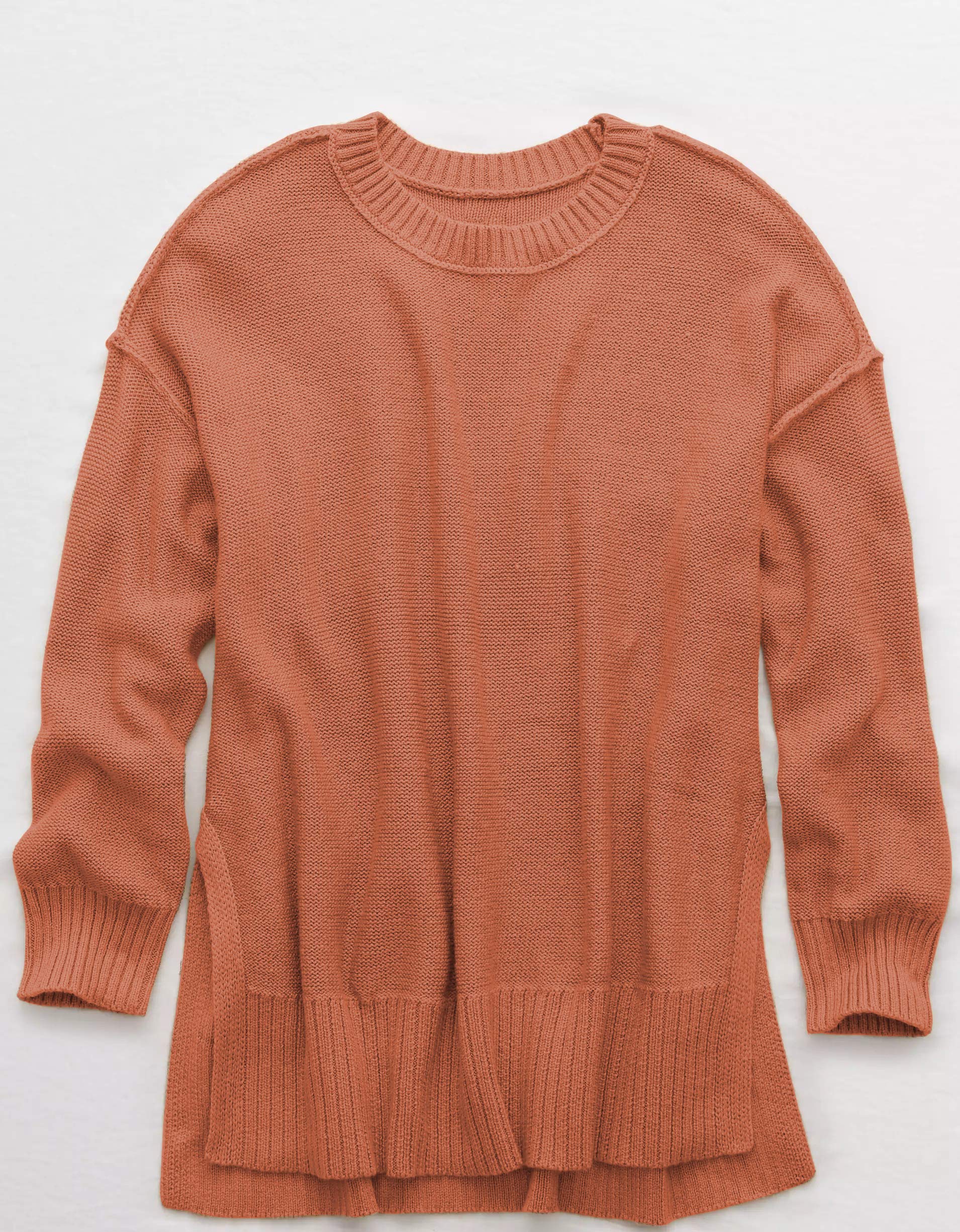 MEROKEETY Women's 2025 Fall Winter Casual Oversized Pullover Sweater Loose Crew Neck Long Sleeve Side Split Jumper Top, Orange, L