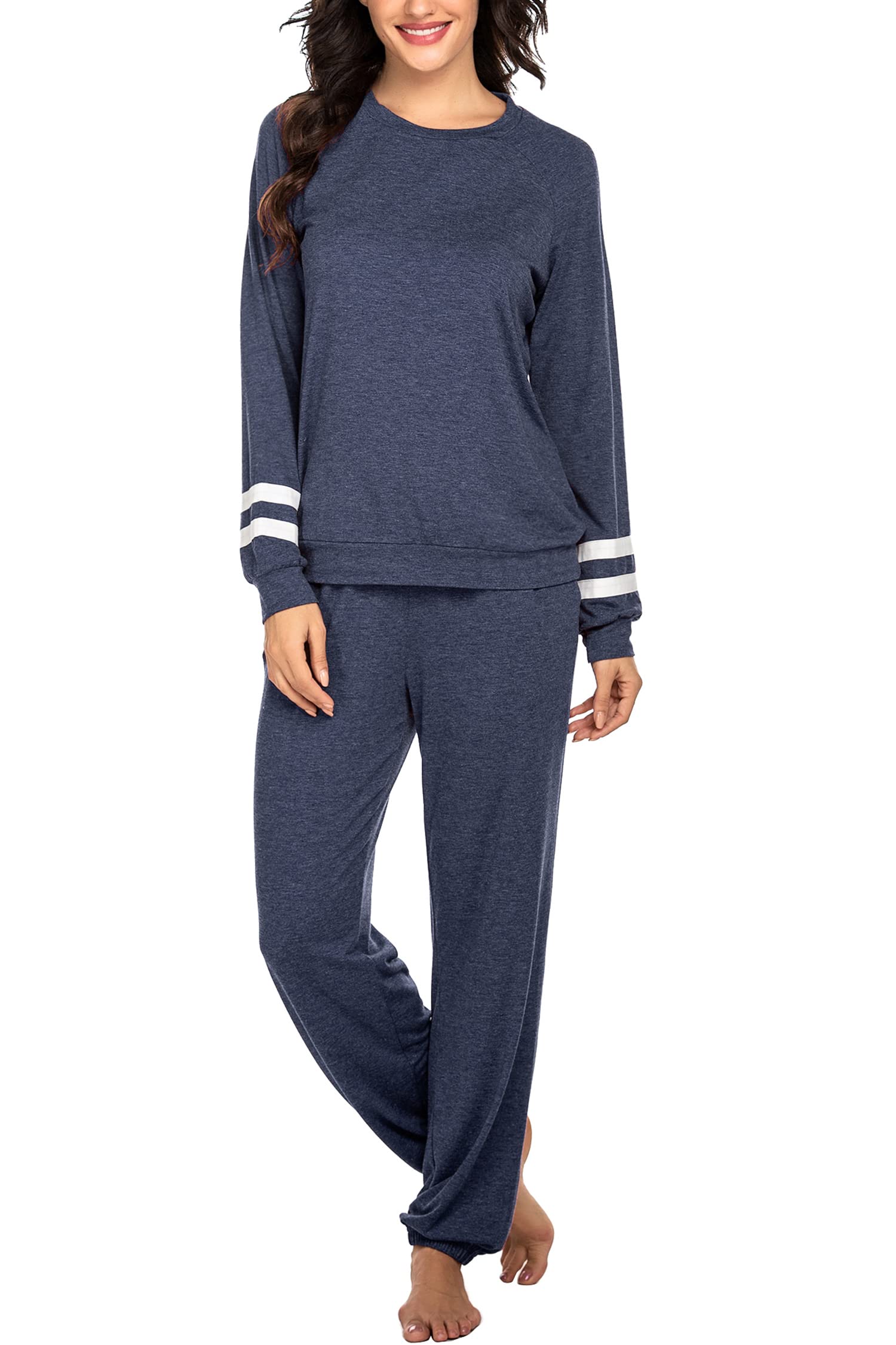 Ekouaer Sweatsuits Womens Loungewear Set Tracksuit Long Sleeve Pajamas Set with Pockets 2 Piece Outfits Lounge Sets Navy Blue XX-Large