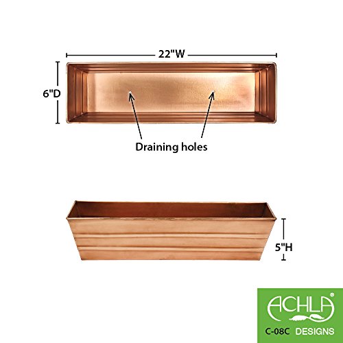 Achla Designs Copper PlatedWindow Flower Box Planter-Small (22" L x 6" W x 5" H)
