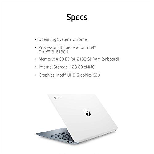 HP Chromebook 15.6" Full HD 1920 x 1080 Touchscreen Intel Core i3-8130U Intel UHD Graphics 620 4GB SDRAM 128GB eMMC Audio by B&O Ceramic White/Cloud Blue Backlit Keyboard Chrome OS (Renewed)