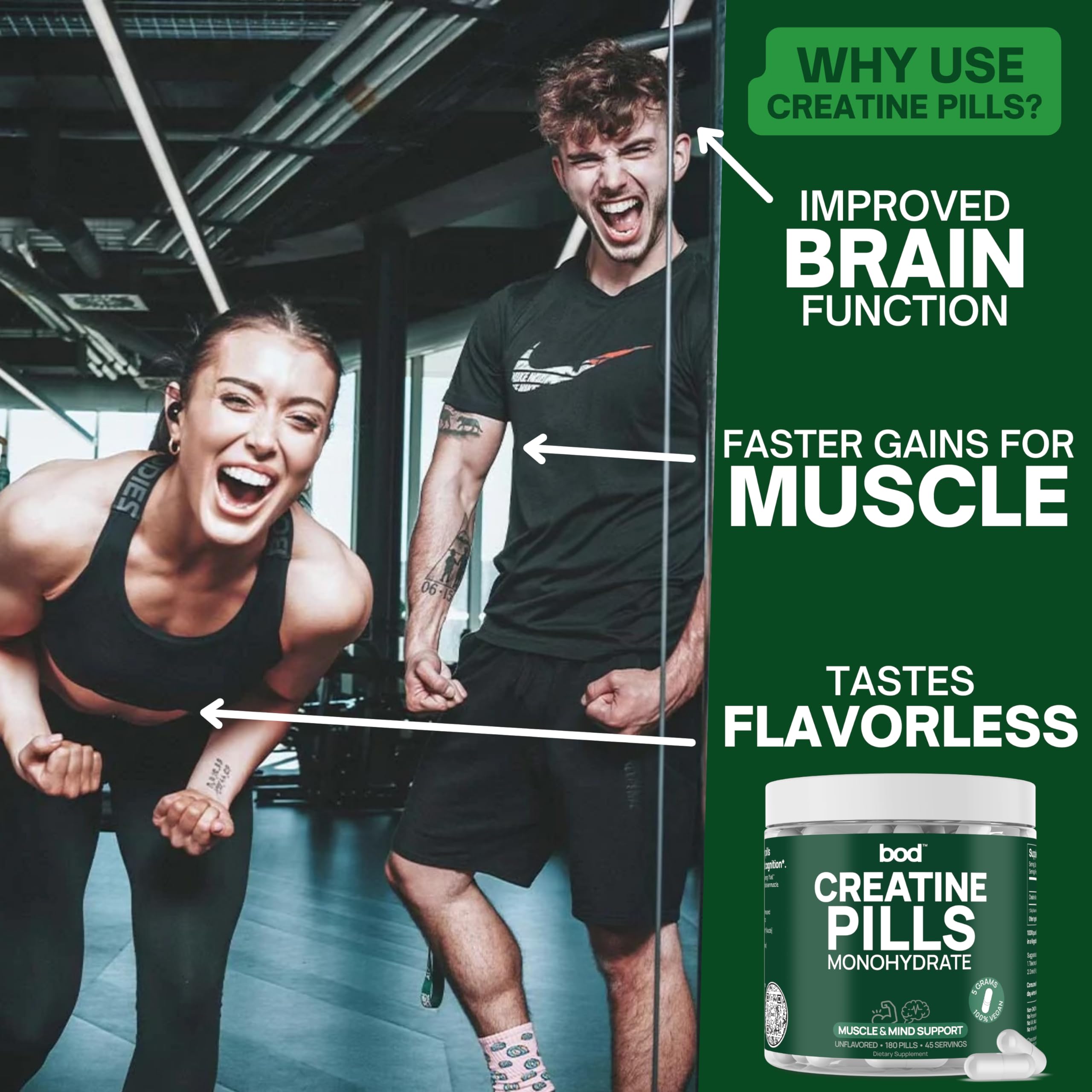 Goba Tea BOD Creatine Monohydrate Pills for Muscle Support, Vegan Pre or Post-Workout Creatine Capsules for Women and Men, 5g Micronized & Instantized Creatine per Serving, 45 Servings, 180 Capsules