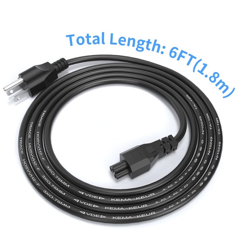 6FT Long TV Power Cord, 3 Prong Mickey Mous AC Power Cord Replacement for LG LED LCD Smart 1080p HDTV 32LB5600 42LB5600 55LB5900, Epson Printer Power Cable (IEC-60320 C5 to NEMA 5-15P), 1Pack