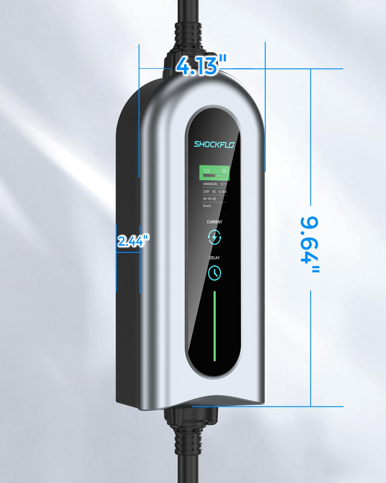 ShockFlo G1 Level 2 EV Charger (40Amp, 240V, NEMA 14-50P), Wall-Mounted EVSE SAE J1772 EV, Portable Electric Vehicle Charger with Adjustable Current/Timing Delay, Plug-in Home EV Charging Station