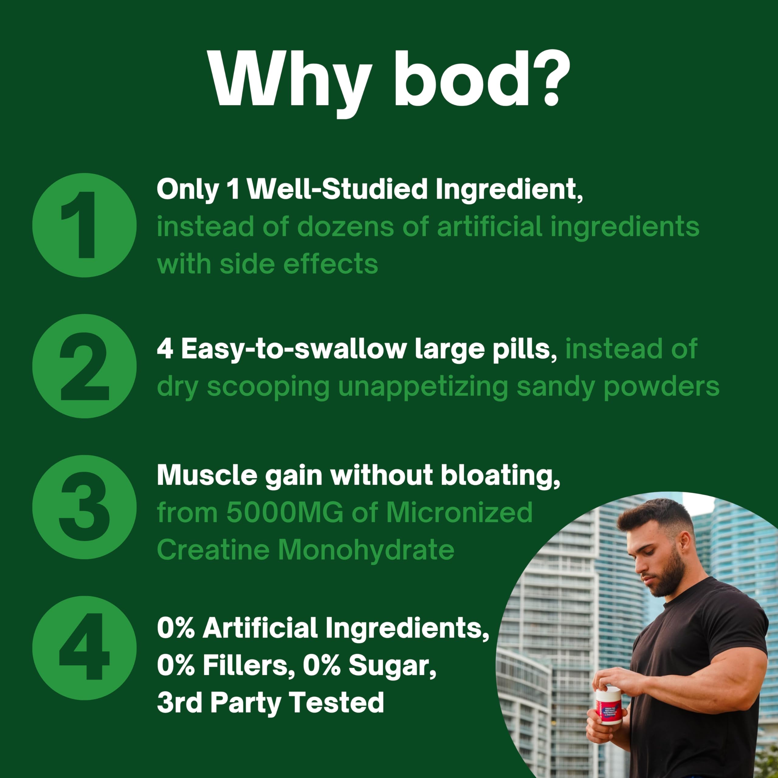 Goba Tea BOD Creatine Monohydrate Pills for Muscle Support, Vegan Pre or Post-Workout Creatine Capsules for Women and Men, 5g Micronized & Instantized Creatine per Serving, 45 Servings, 180 Capsules