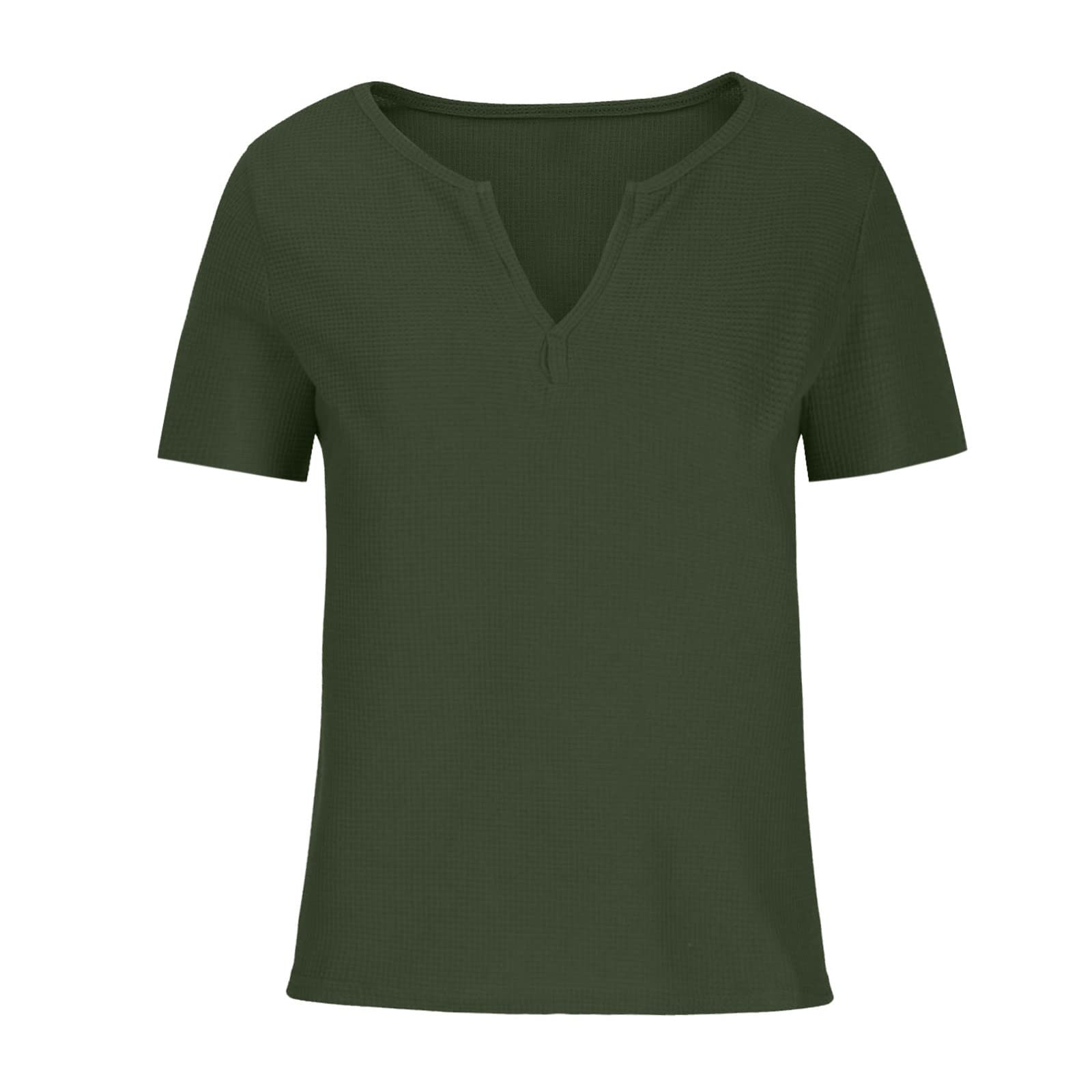 DASAYO Women Waffle V Neck Tops Tshirt Solid Color Work Casual Comfy T Shirts Fashion Going Out Spring Summer Blouse Tee