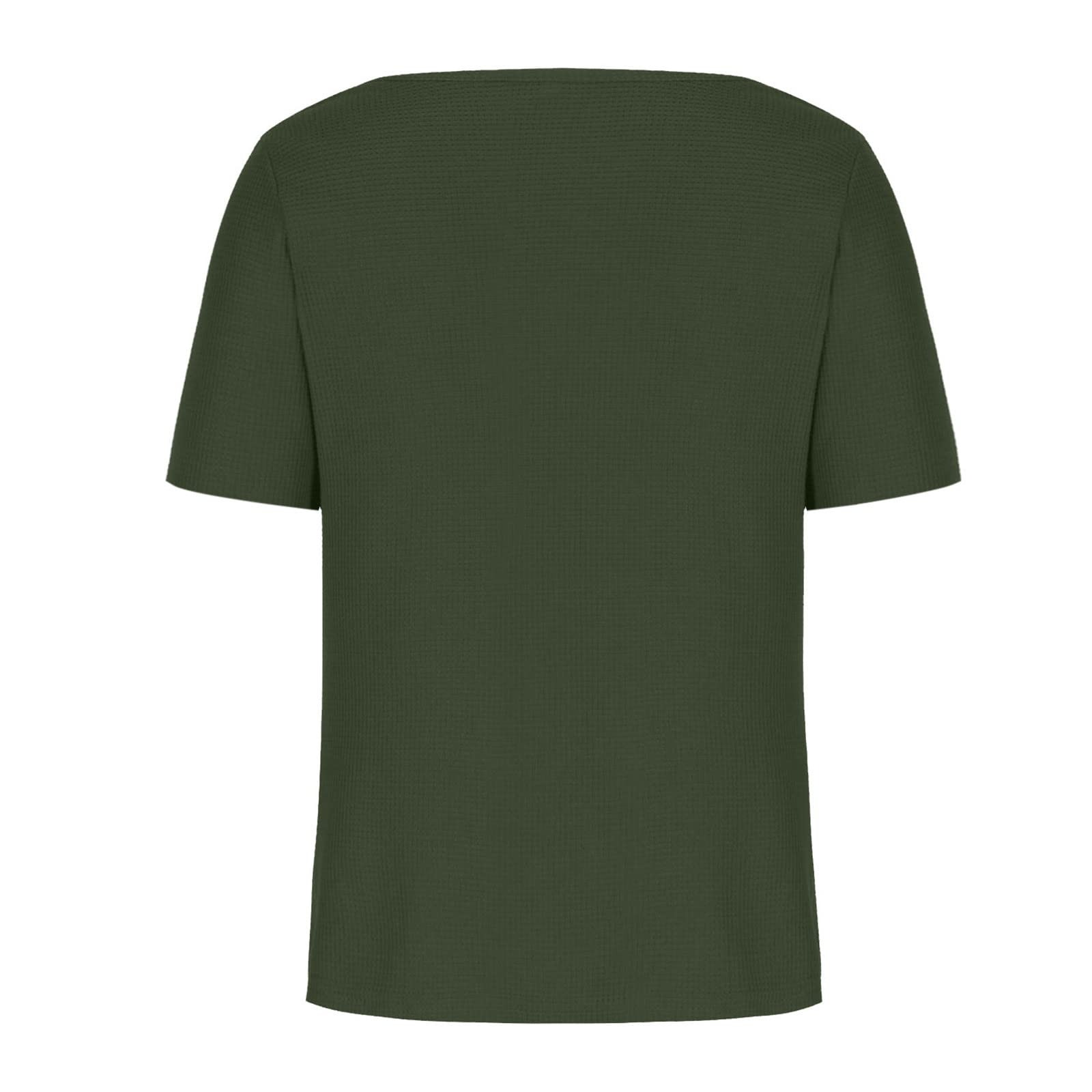 DASAYO Women Waffle V Neck Tops Tshirt Solid Color Work Casual Comfy T Shirts Fashion Going Out Spring Summer Blouse Tee