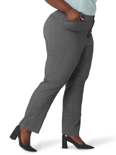 Lee Women's Size Wrinkle Free Relaxed Fit Straight Leg Pant, Black/White Rockhill Plaid, 18 Plus Petite