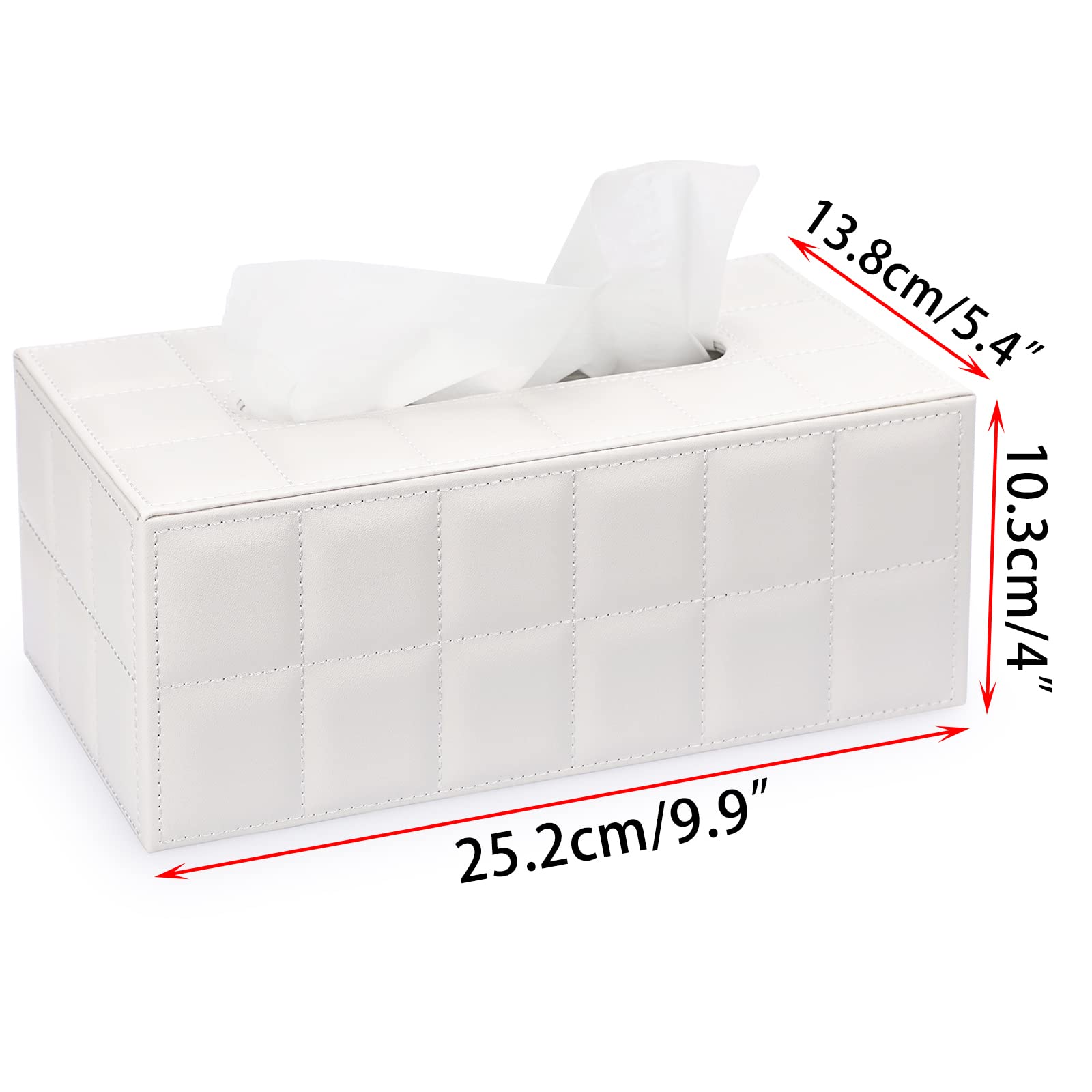 Sumnacon Rectangular Leather Tissue Box Cover - Stylish Tissue Box Holder with Magnetic Bottom, Decorative PU Tissue Box for Vanity Dresser Night Stand Table Countertop Home Office Car,Grid White