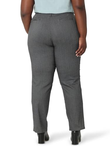 Lee Women's Size Wrinkle Free Relaxed Fit Straight Leg Pant, Black/White Rockhill Plaid, 18 Plus Petite