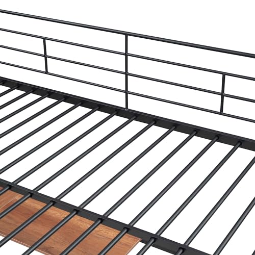 ATY Full Size Loft Bed with L-Shaped Desk and Wardrobe &Storage Shelves, Stairway Metal Bedframe w/Grid, Save Space Design, for Bedroom, Dorm, No Spring Need Required, Black