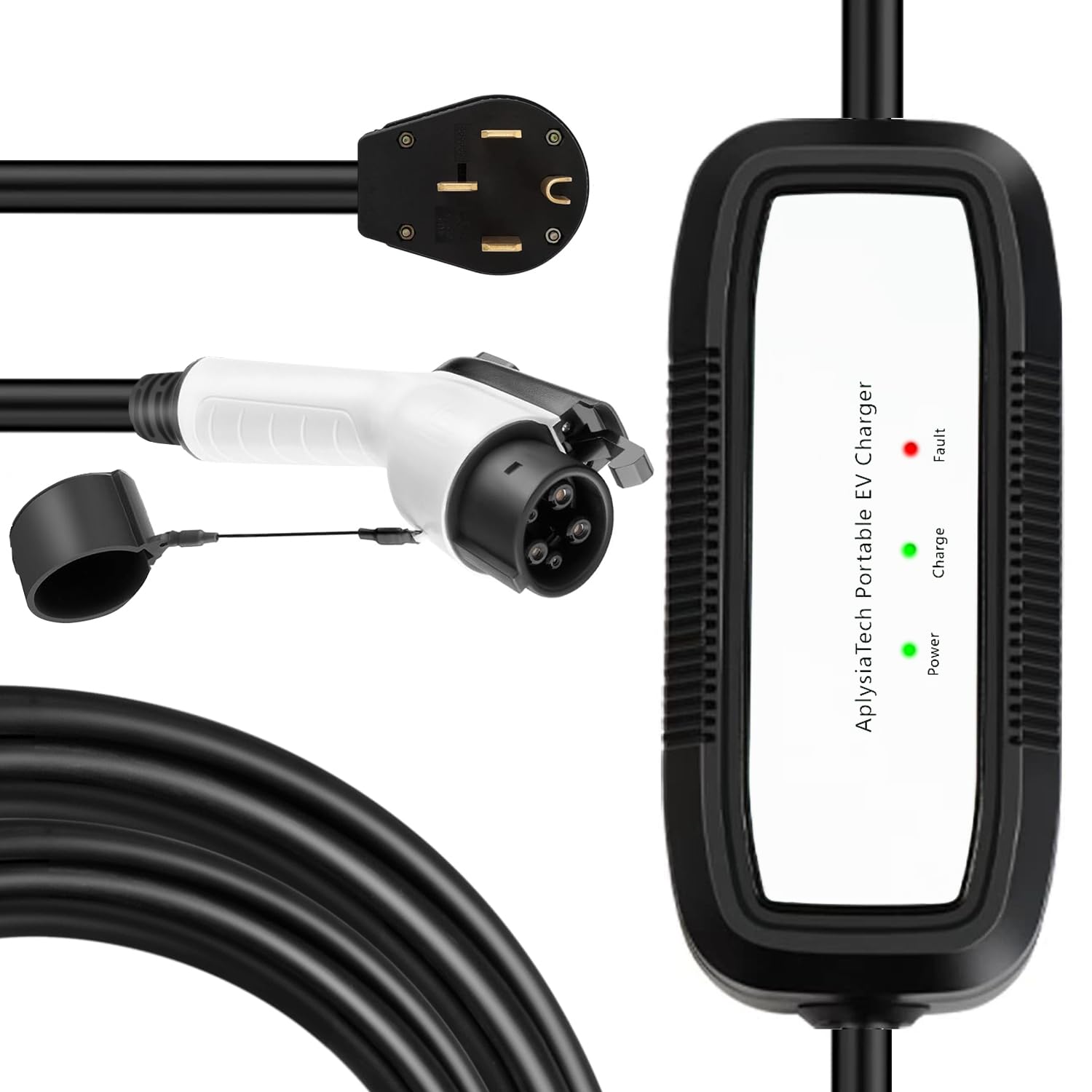 AplysiaTech Level 2 EV Charger,Max 48 Amp and 11.52KW Portable EVSE SAE J1772, NEMA14-50P and 6-50P to 14-50R Adapter,21 ft Charging Cable with Heavy Duty Cable
