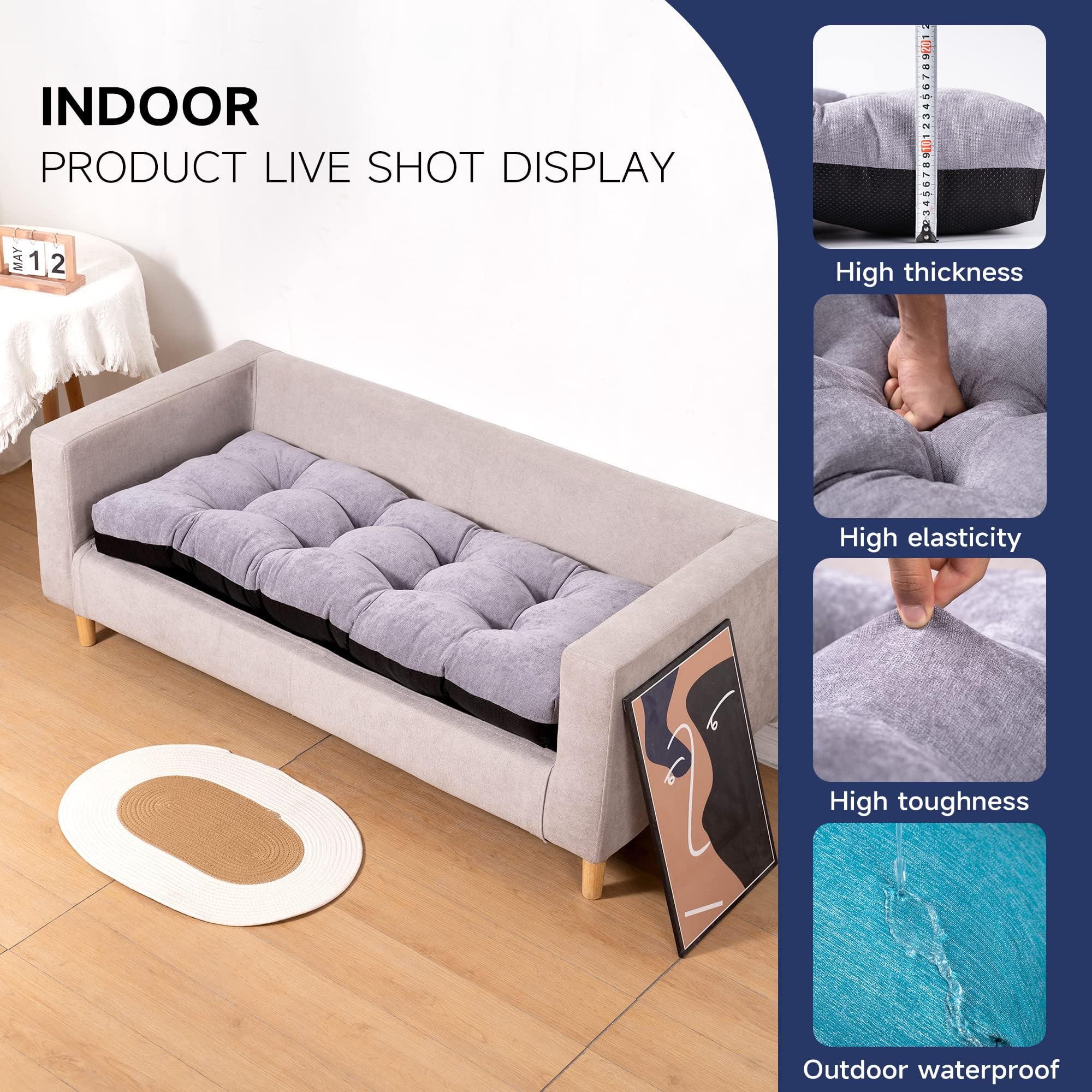 ENTROPOWER Custom Size Bench Cushions for Indoor Outdoor Non-Slip Tufted, Chair Cushion, Piano Seat Pads, Patio Sofa Water-Resistant Cushion, Made of High Density Sponge Comfortable and Durable