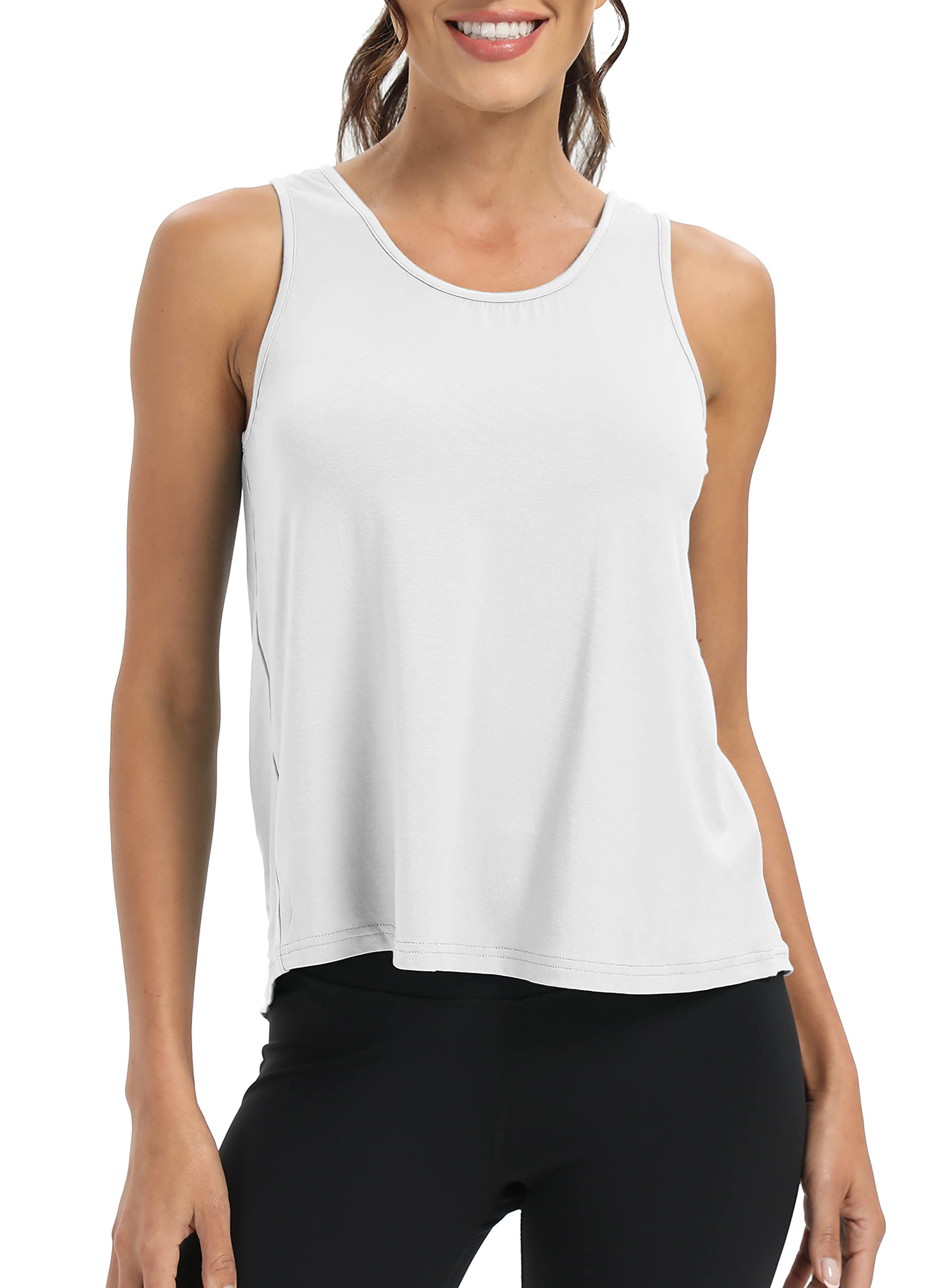 Bestisun Womens Open Back Yoga Shirts Running Shirts Athletic Wear Gym Exercise Dance Tops White S