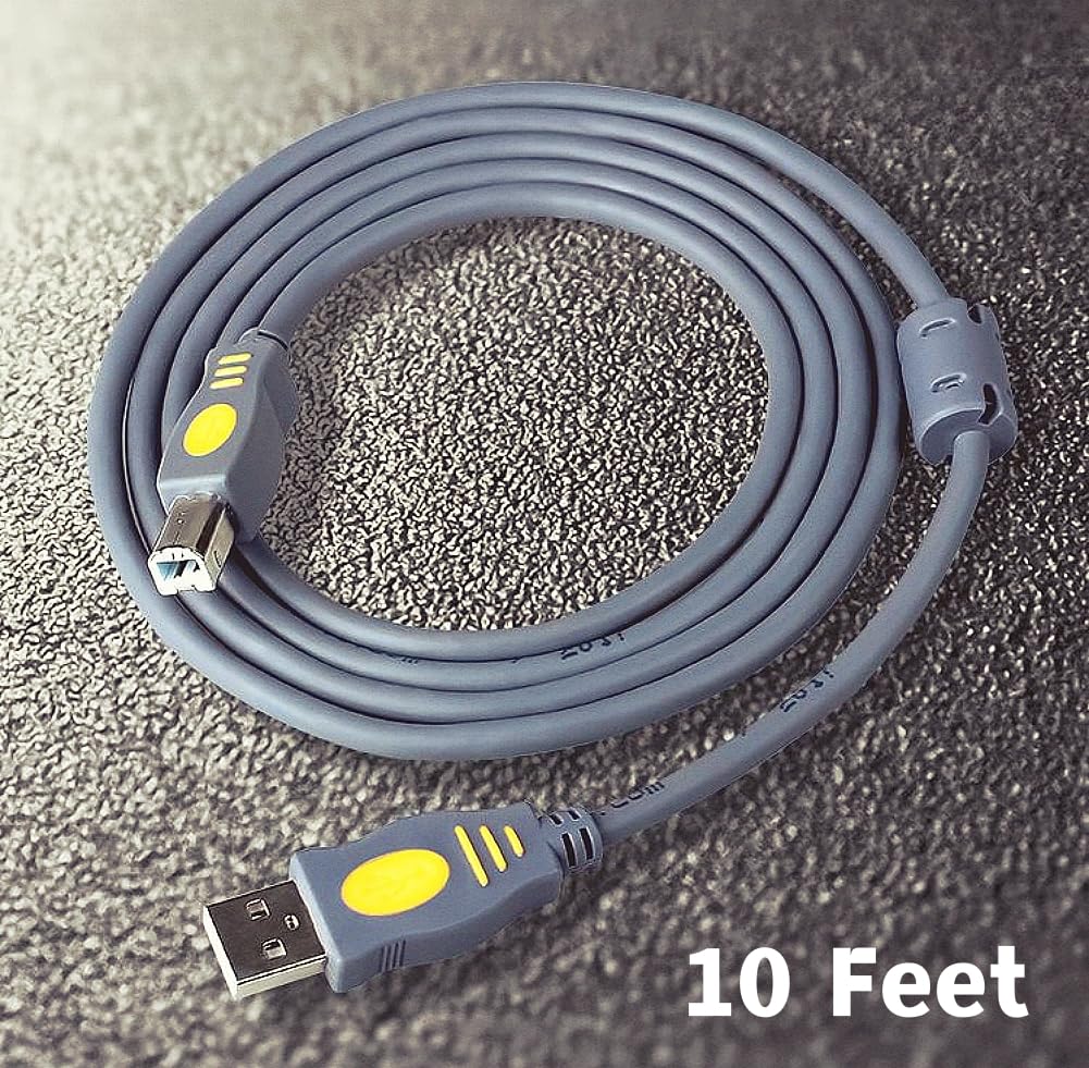 Qjin USB 2.0 Printer Cable for HP DeskJet 4155e 2755e, Smart Tank 5000, Canon PIXMA, Epson, Brother, Samsung, Lexmark Printer, 10 Feet