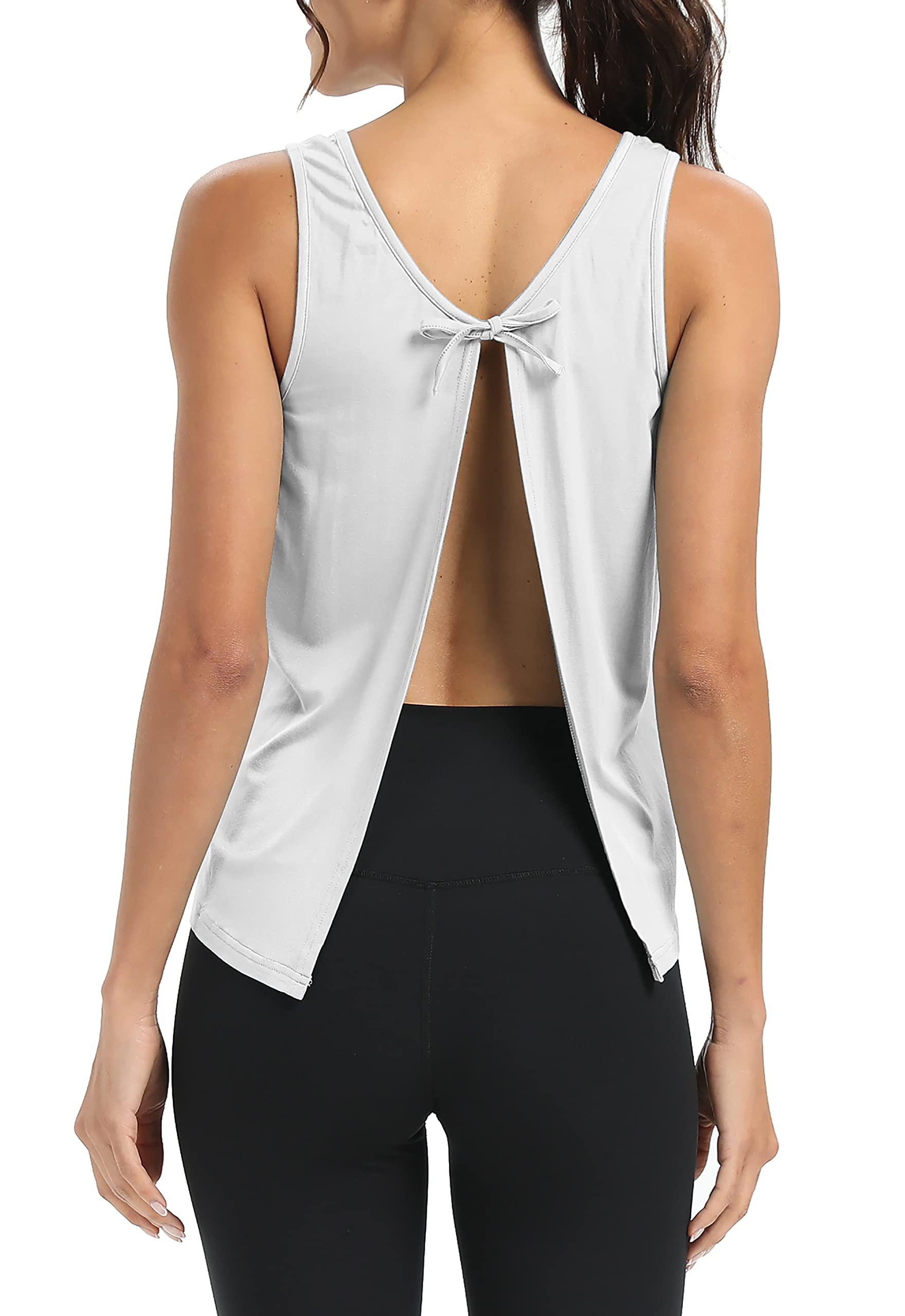 Bestisun Womens Open Back Yoga Shirts Running Shirts Athletic Wear Gym Exercise Dance Tops White S