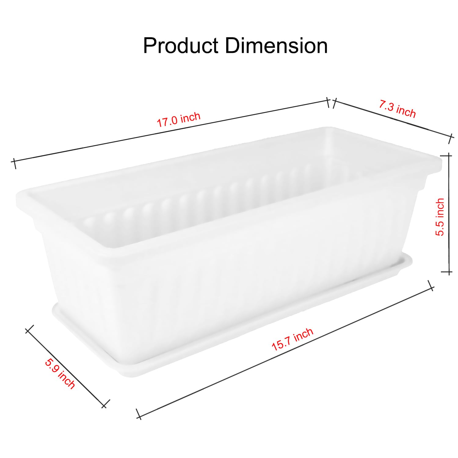 Niiiice 8 Packs 17 Inch White Plastic Flower Window Box Vegetable Planters with Trays, Rectangular Planter Planters with 10 Pcs Plant Labels (White)…