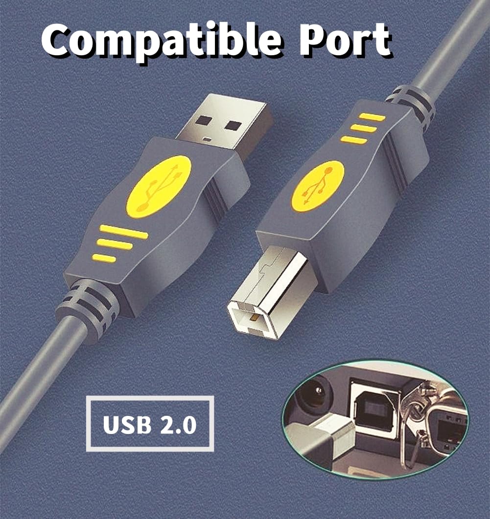 Qjin USB 2.0 Printer Cable for HP DeskJet 4155e 2755e, Smart Tank 5000, Canon PIXMA, Epson, Brother, Samsung, Lexmark Printer, 10 Feet