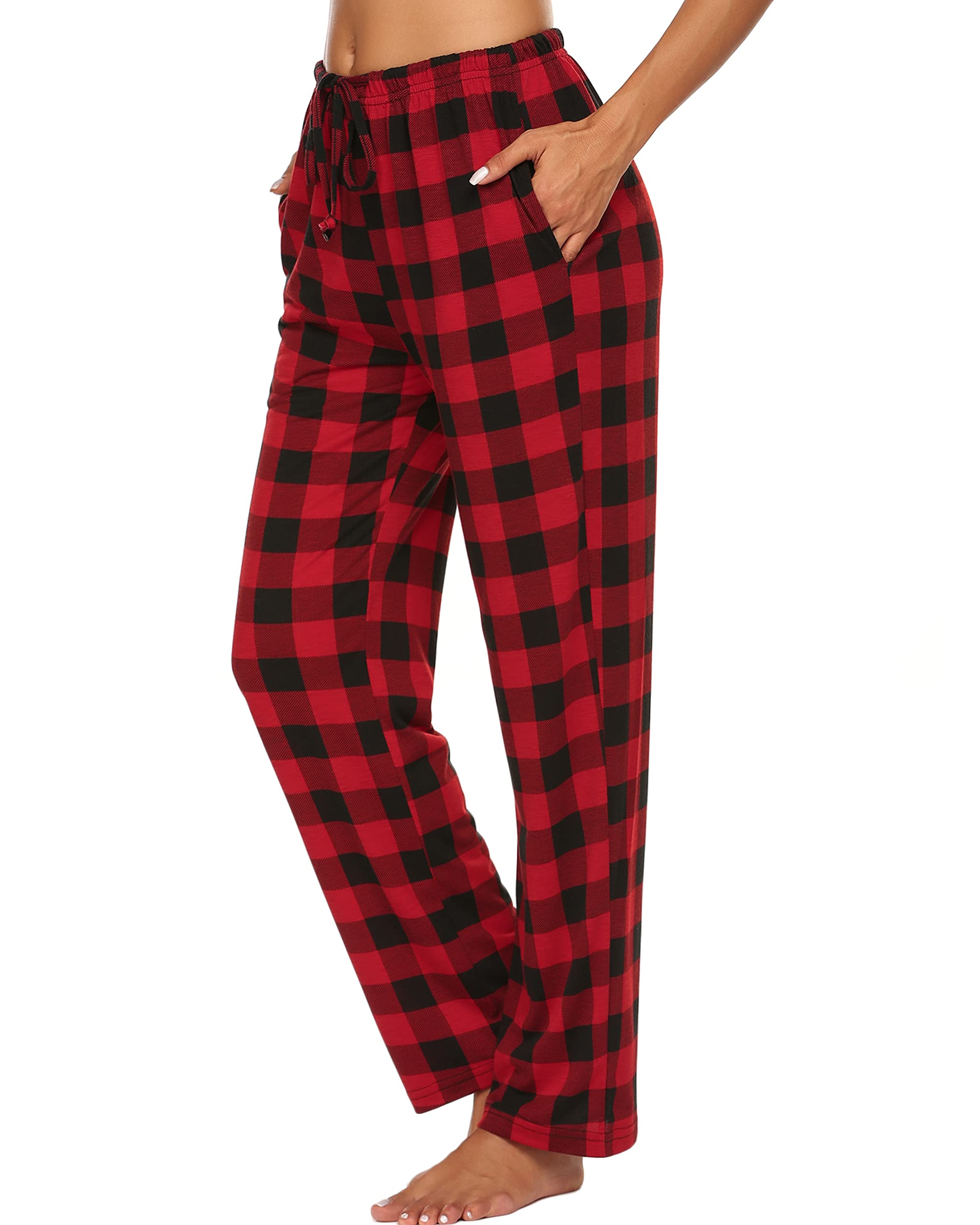 Ekouaer Womens 2 Pack Lounge Pants Comfy Pajama Pants Plaid Pajama Bottoms with Pockets Drawstring Pj Bottoms Pants
