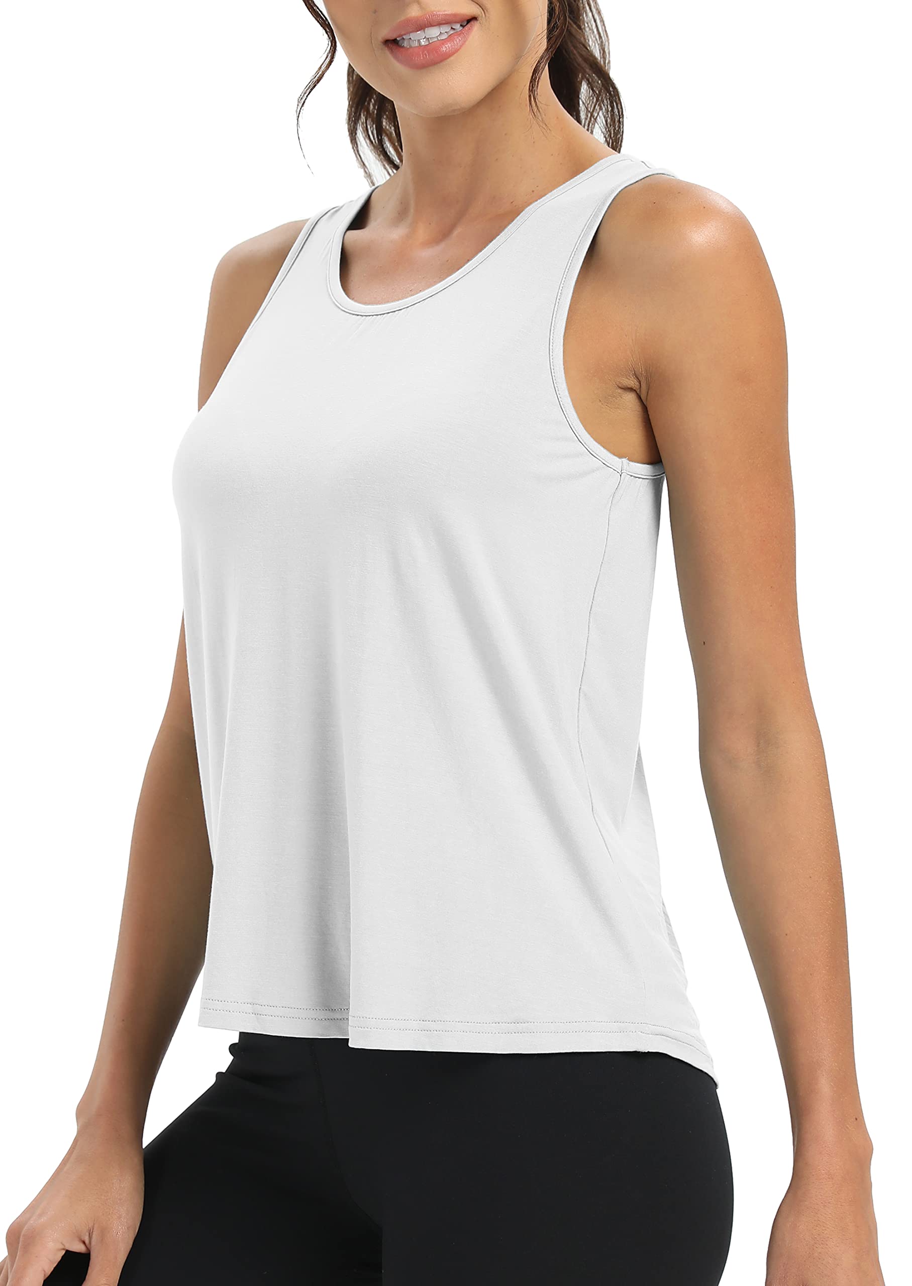 Bestisun Womens Open Back Yoga Shirts Running Shirts Athletic Wear Gym Exercise Dance Tops White S