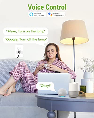 Aubess Smart Plugs with Energy Monitoring, Smart Plugs That Work with Alexa & Google Assistant, Smart Home Wi-Fi Outlet with 7 Days Programmable Timer, Powerd by VeSync APP, 10Amp, 1200W Max, White