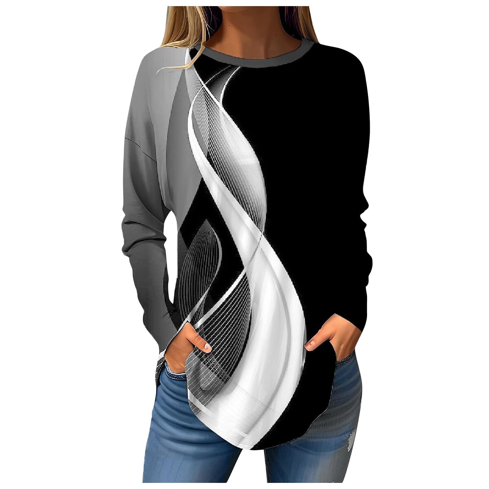 Fall Shirts for Women 2023 Womens Tunic Tops Shirts Dressy Casual Fall Long Sleeve Pullover Cute Floral Print Lose Fit Blouses Crew Neck T-Shirt Amazon Outlet Today