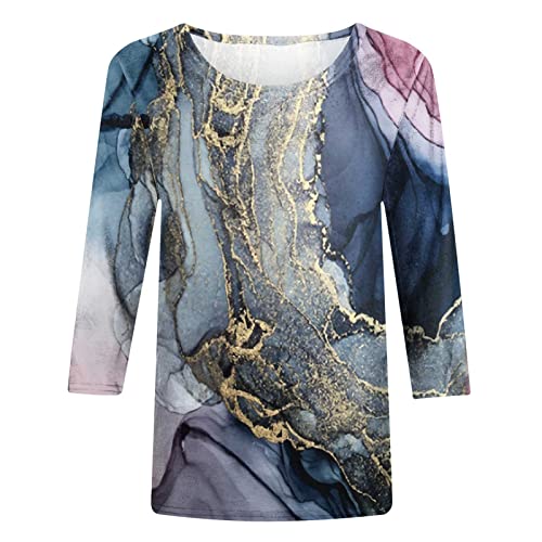 Dress Shirts for Women Cute 3/4 Sleeve t-Shirt Shirts Casual Summer 2023 Trendy Basic Tee Tops Marble Print Graphic Blouse