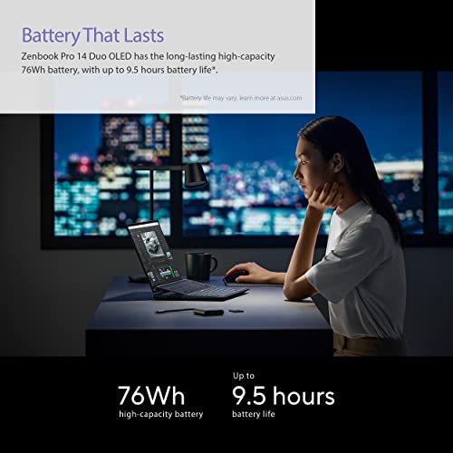 ASUS Zenbook Pro 14 Duo 14.5†2.8K OLED Touch, 120Hz Refresh Rate, ScreenPad Plus, Intel i9-12900H CPU, RTX 3050Ti, 32GB RAM, 1TB SSD, Windows 11 Home, Tech Black, UX8402ZE-DB96T