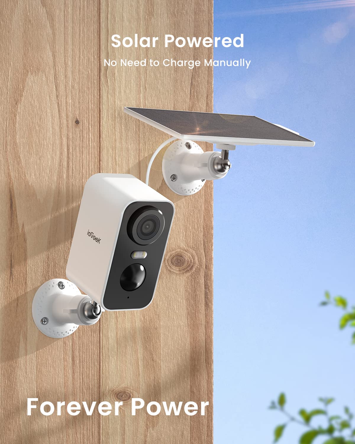 Solar Security Cameras Wireless Outdoor, ieGeek 2 Pack 2K WiFi Battery Camera System for Home Surveillance, Battery Powered Cam with 3MP Color Night Vision, PIR, AI, 2-Way Talk, IP65, Works with Alexa