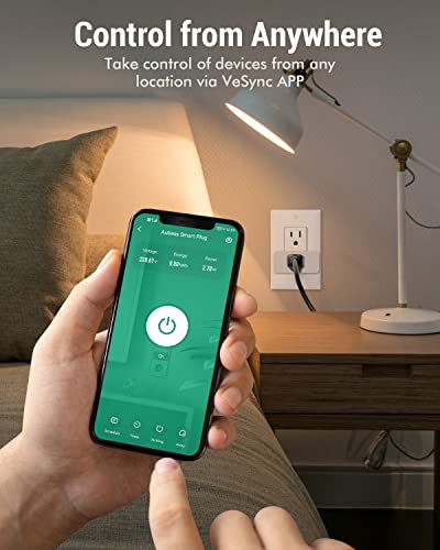 Aubess Smart Plugs with Energy Monitoring, Smart Plugs That Work with Alexa & Google Assistant, Smart Home Wi-Fi Outlet with 7 Days Programmable Timer, Powerd by VeSync APP, 10Amp, 1200W Max, White
