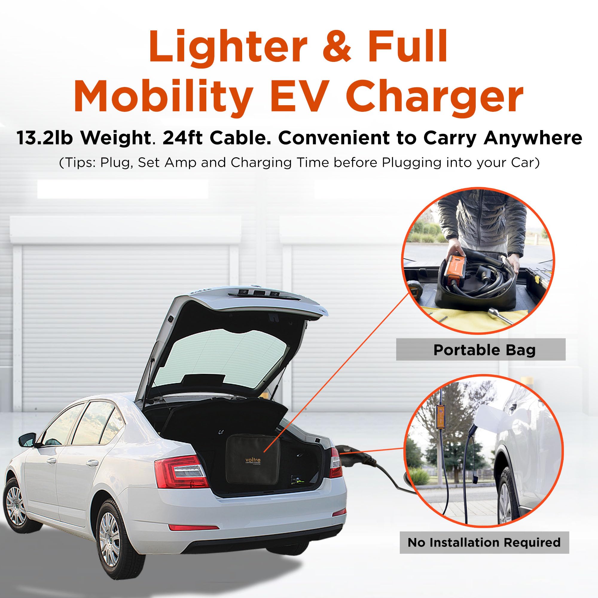 Voltre M2 Level 1 & 2 EV Charger for Tesla & EVs | 25 Ft MAX Cable | 10-32A | 110-240V Portable Electric Car Fast Charger |14-50, 5-15 Plug | Electric Vehicle Charger for J1772 Evs