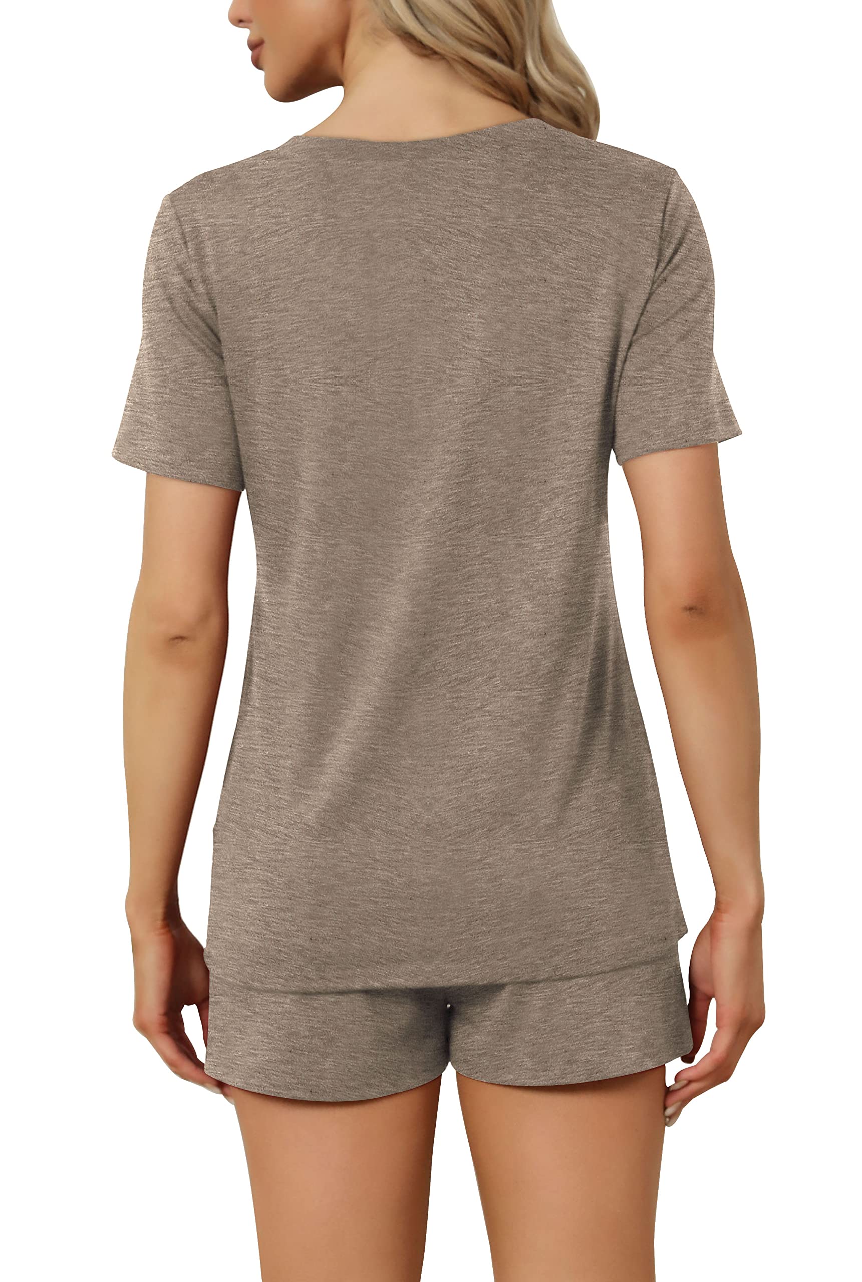 RUBZOOF Pajamas for Women Shorts Set V Neck Casual Summer Short Sleeve Lounge Sets Grey L